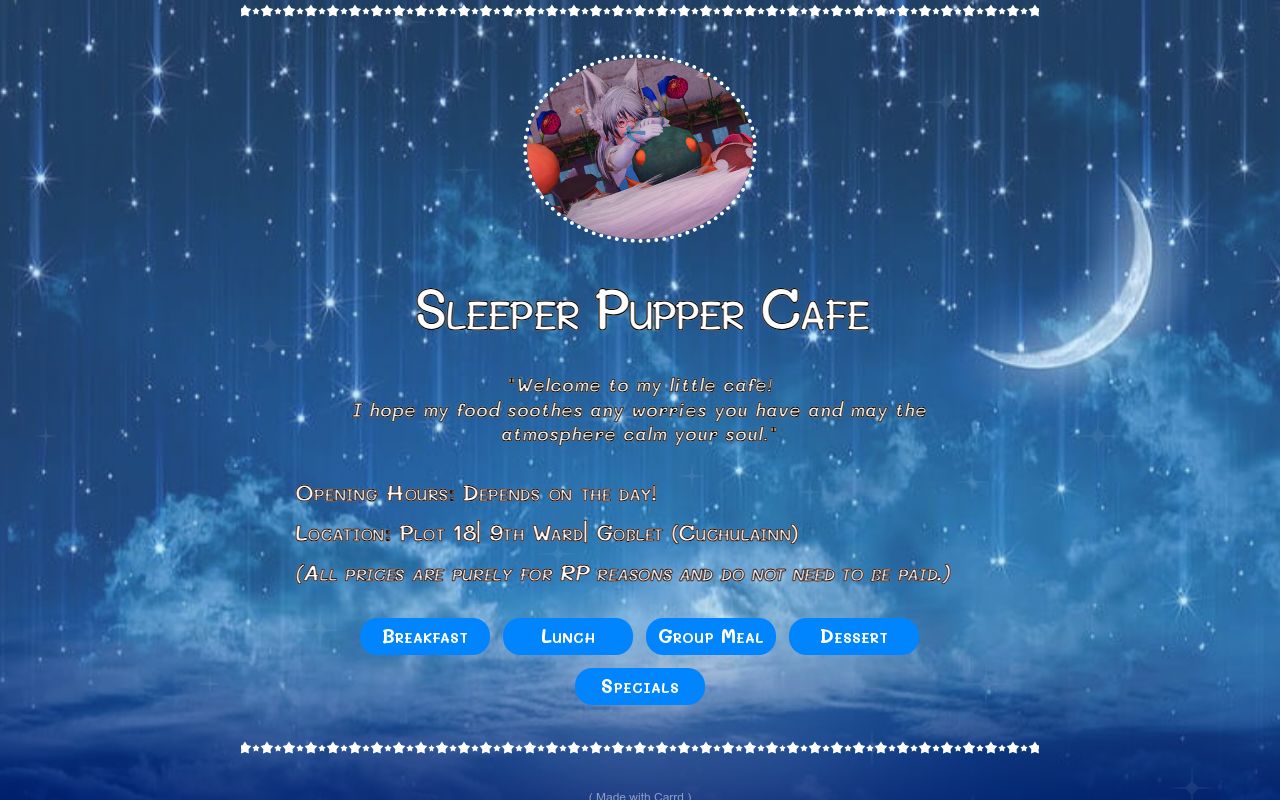 Sleeper Pupper Menu